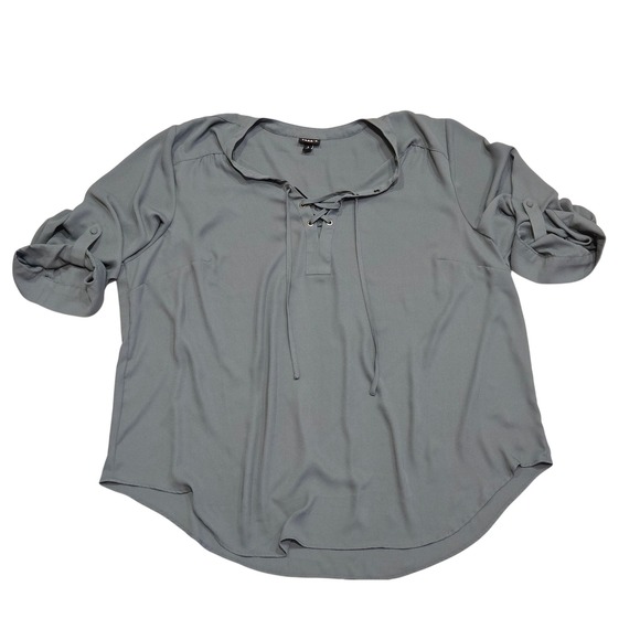 Torrid Harper | Tops | Torrid Harper Women Gray Lace Up V Neck Roll Tab ...